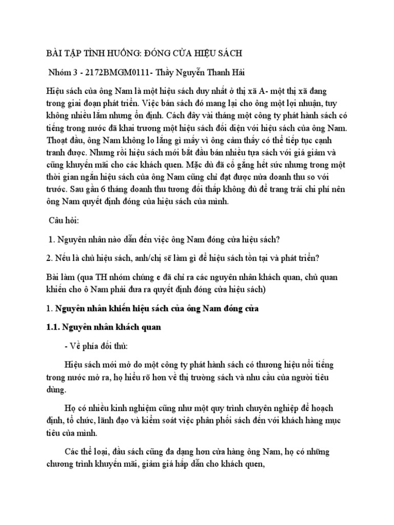 BÀI TẬP TÌNH HUỐNG QTH c1 | PDF