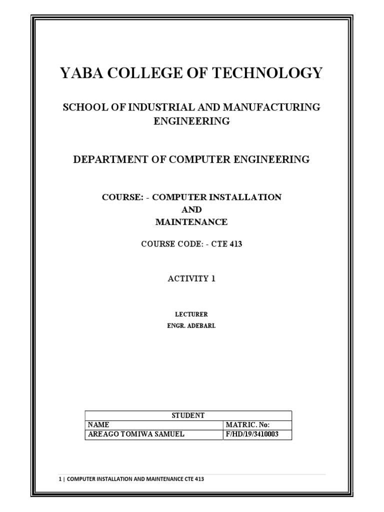Activity 1 - Computer Installation and Maintenance Cte 413 | PDF | Mainframe Computer ...