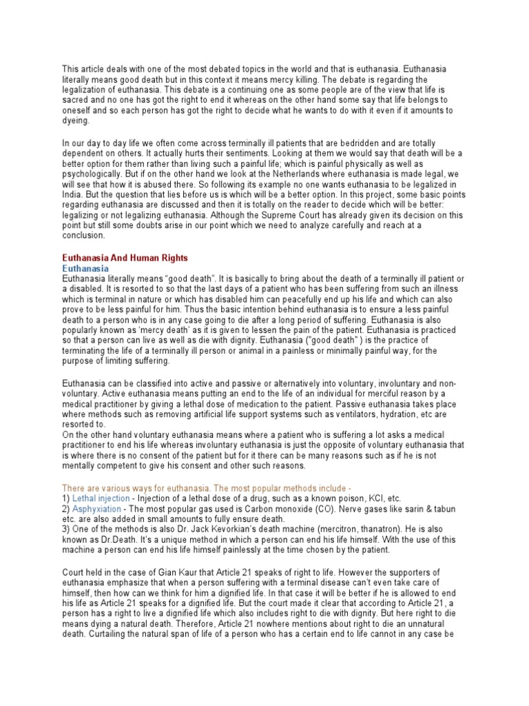 Euthanasia and Human Rights | PDF | Terminal Illness | Applied Ethics