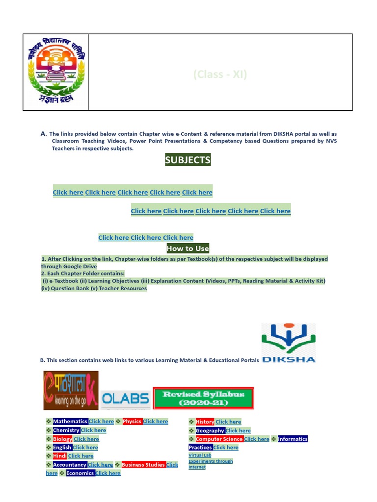 Class XI E-Content Links (Final) | PDF | Science And Technology