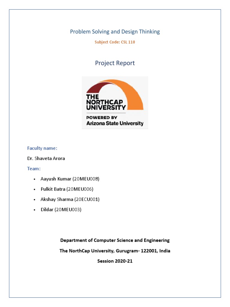 Project Report: Problem Solving and Design Thinking | PDF | Design ...