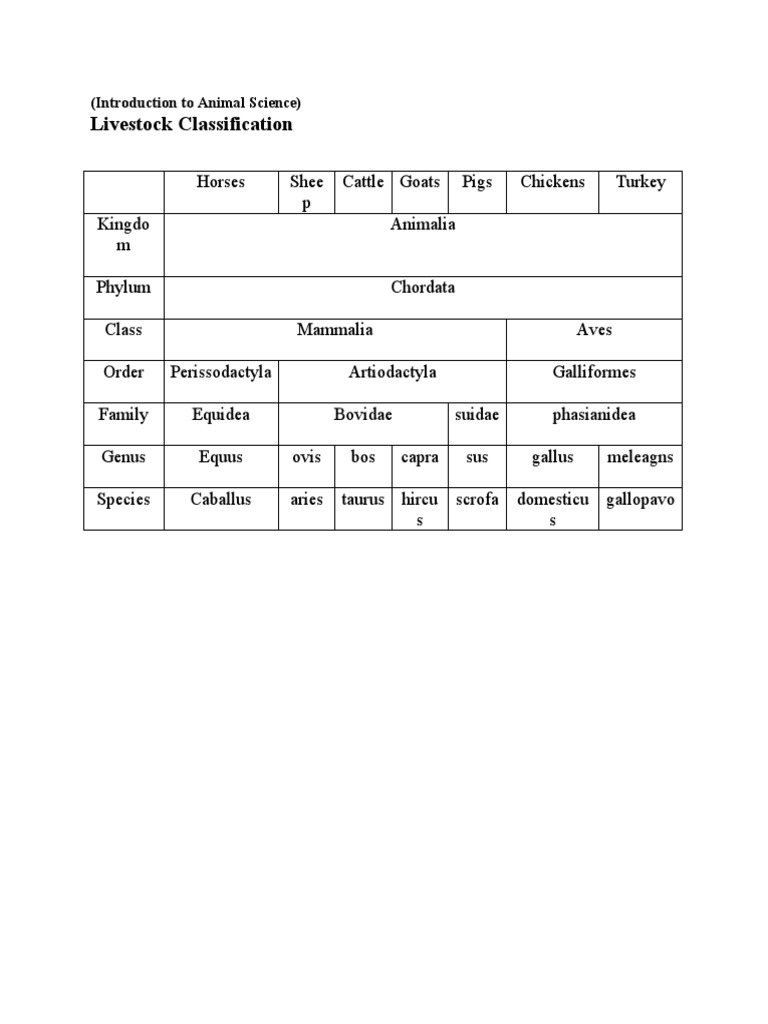 Livestock Classification Chart Key | PDF