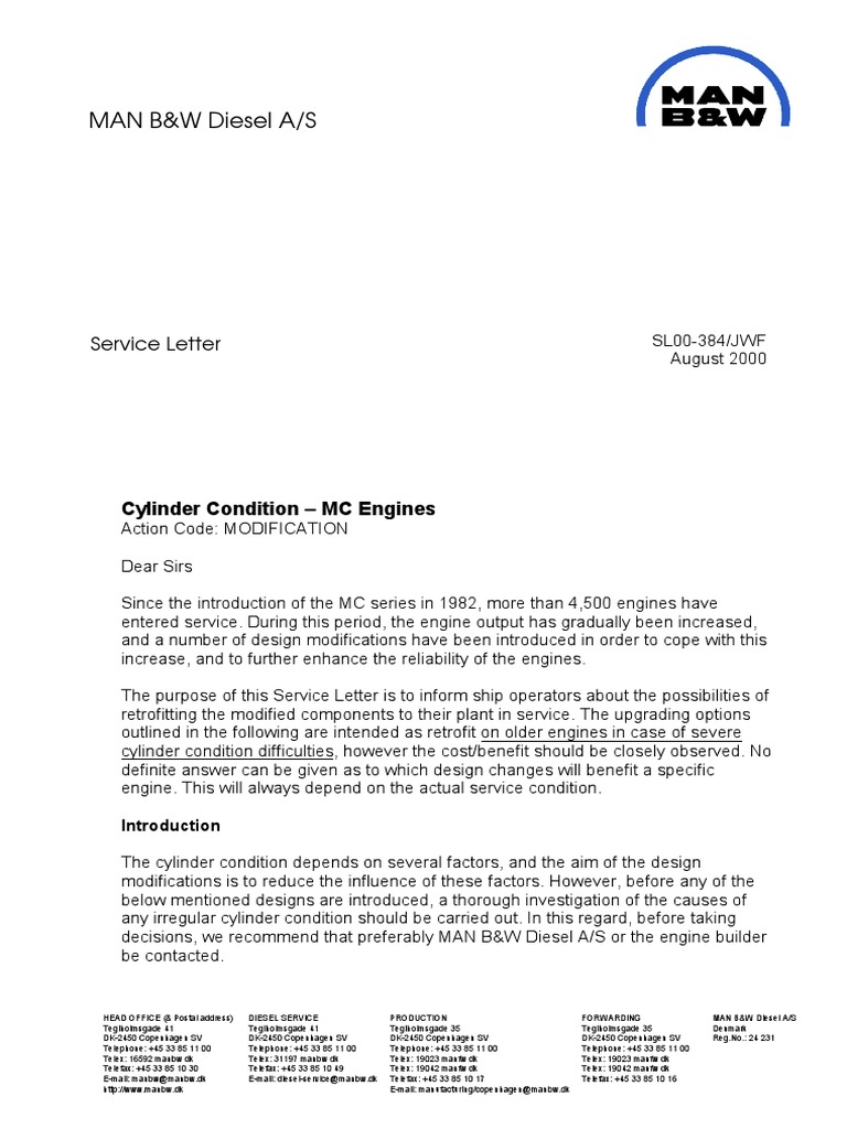 MAN B&W Service Letters | PDF | Piston | Engines