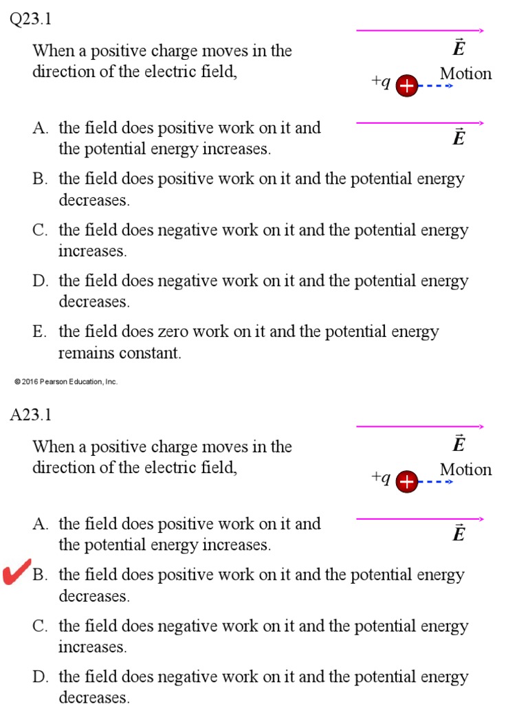 23 Clicker Questions Pdf Potential Energy Electric Field