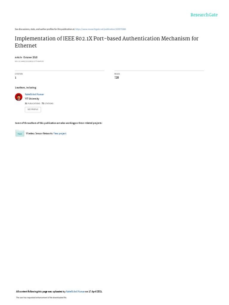 Implementation of IEEE 802.1X Port-Based Authentication Mechanism For Ethernet | PDF | Radius ...