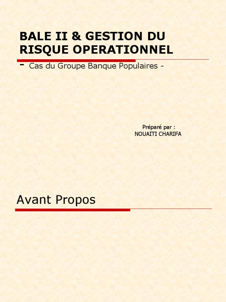 Bale II & Gestion Du Risque Operationnel | PDF | Bâle II | Banques