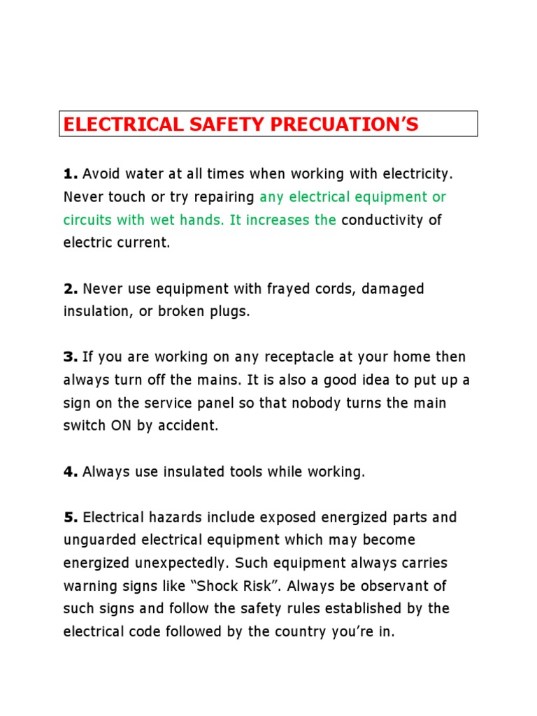 Electrical Safety Precuation | PDF | Fuse (Electrical) | Power (Physics)