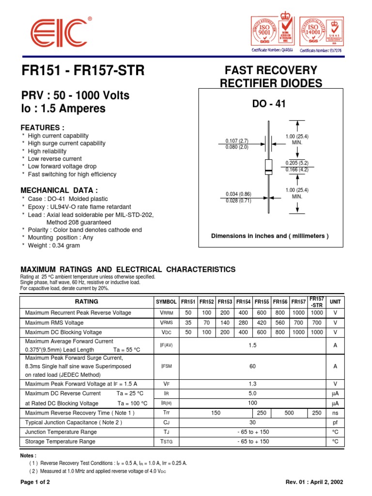 Diodo Rectif FR153 | PDF | Rectifier | Diode