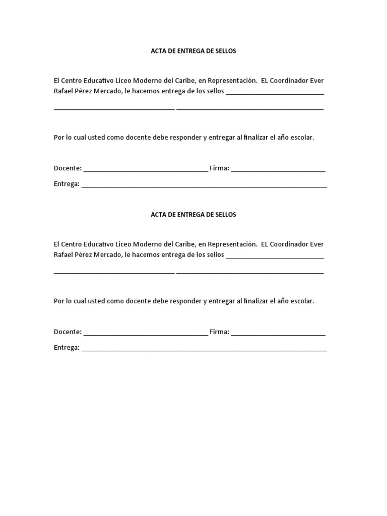 Acta de Entrega de Sellos | PDF