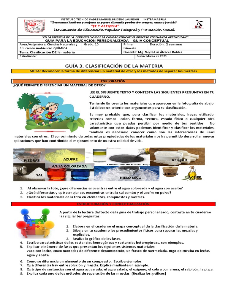 Guía Clasificación de La Materia | PDF | Mezcla | Sustancias químicas