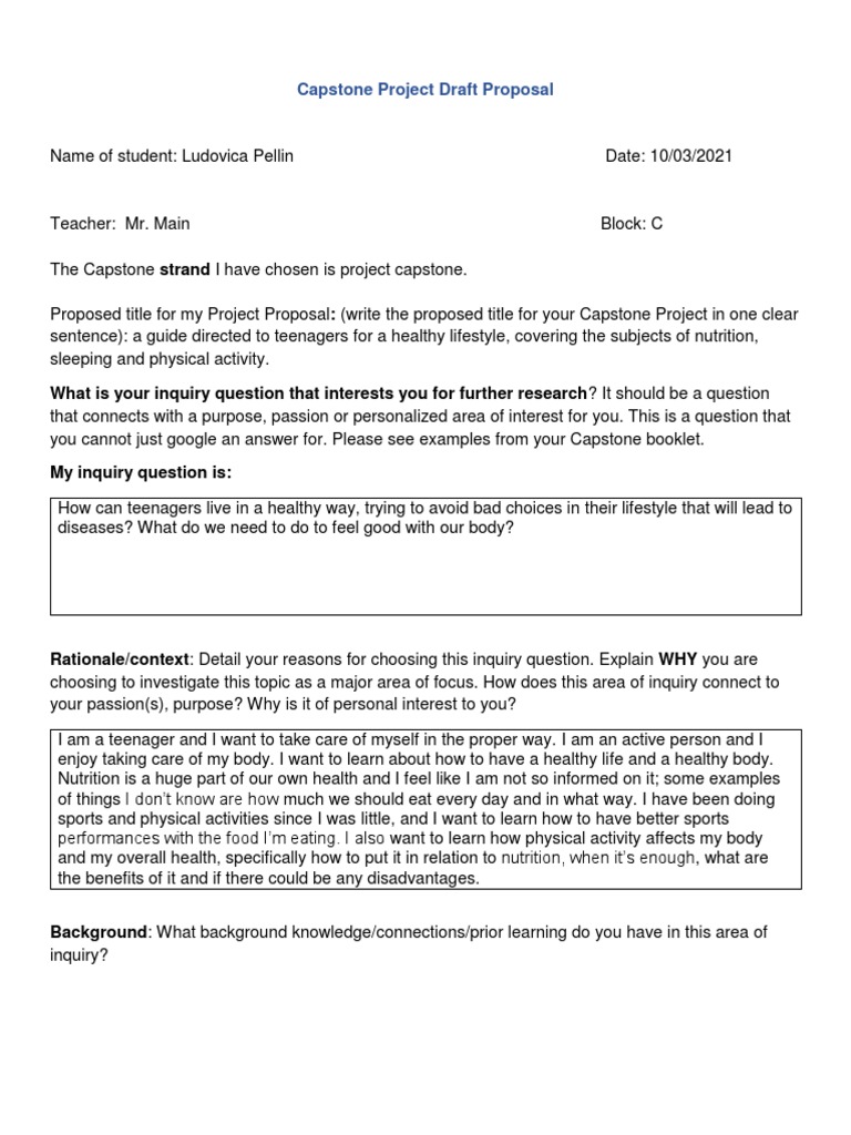 CLC 12 - Capstone Project Draft Proposal | PDF | Foods | Thought