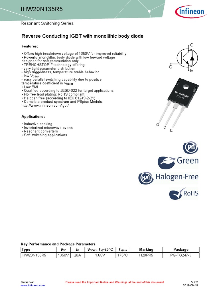Infineon IHW20N135R5 DataSheet v02 - 02 EN | PDF | Electronic Engineering | Electricity