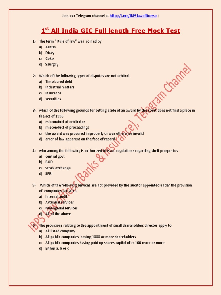 GIC Mock Test | PDF | Insurance | Life Insurance