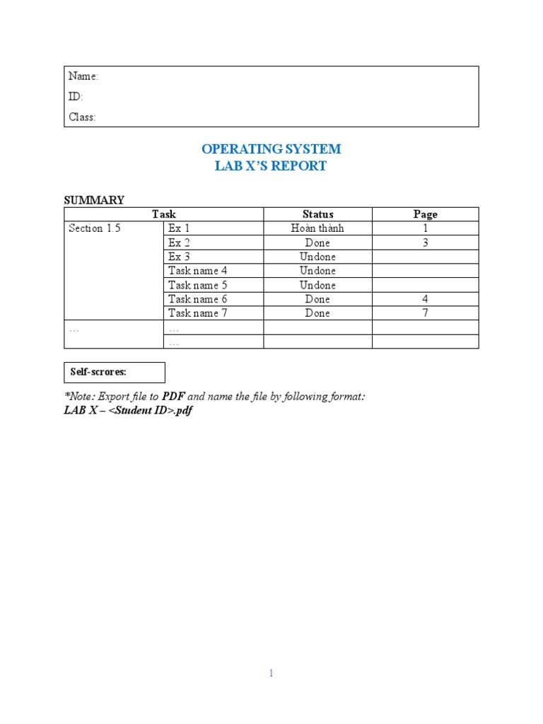 Operating System Lab X'S Report: Name: ID: Class | PDF