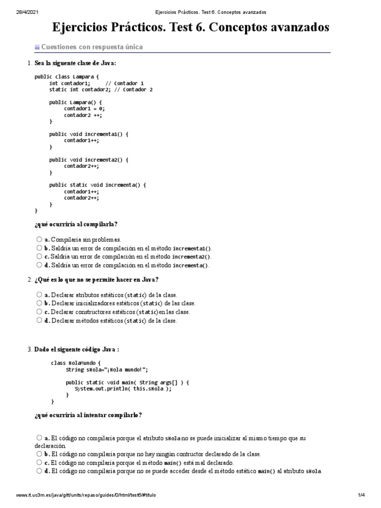 Test de Java: Ejercicios Avanzados | PDF | Java (lenguaje de ...