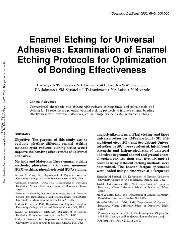 Optimizing Enamel Etching for Adhesives | PDF | Adhesive | Dental Material