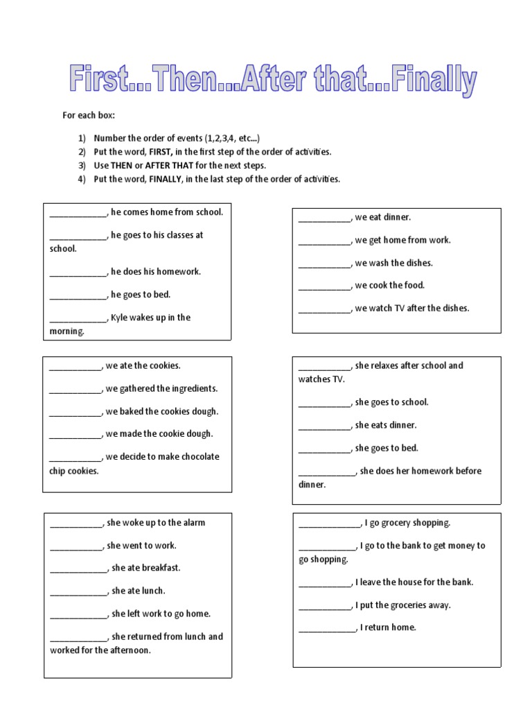 First Then After That Finally Grammar Drills 103939 | PDF | Baking ...