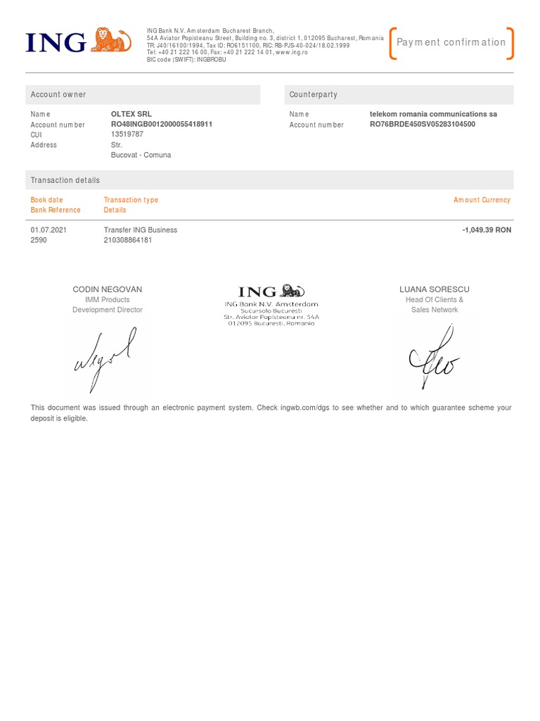 Payment Confirmation: Counterparty Account Owner | PDF
