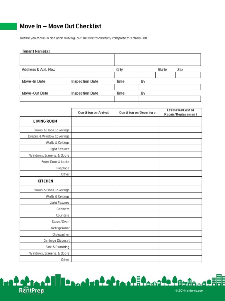 Move in Move Out Checklist | PDF | Kitchen | Home