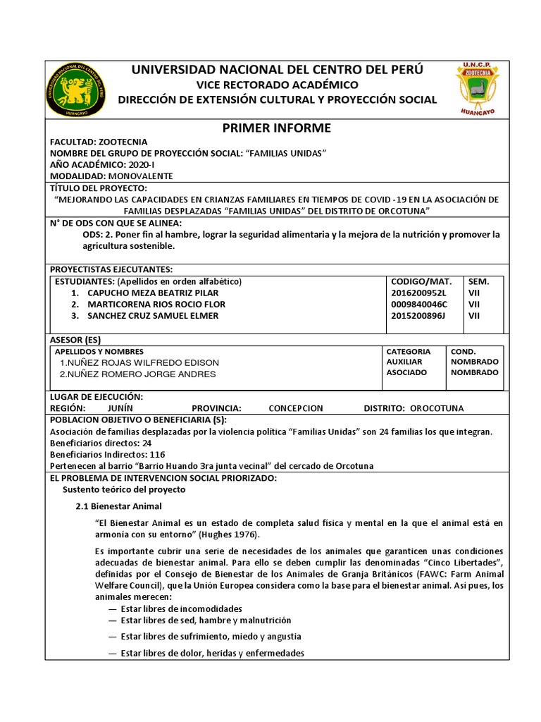 PRIMER INFORME Proyeccion Social Orcotuna | PDF | Enfermedades y trastornos | Biología