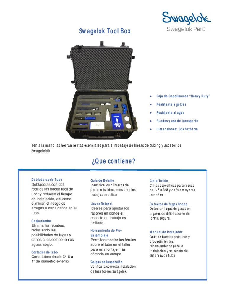 Swagelok Tool Box | PDF | Equipo | Herramientas