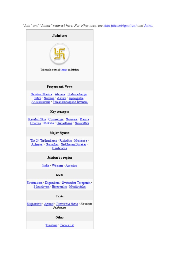 Jainism: "Jain" and "Jainas" Redirect Here. For Other Uses, See and ...