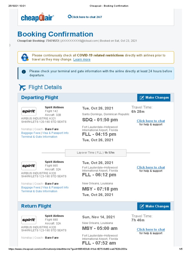 Cheapoair - Booking Confirmation | PDF | Aviation | Transport