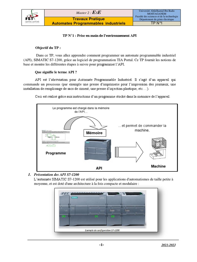 TP N°1 - Prise en Main de L'environnement API | PDF | Langage de programmation | Automate ...