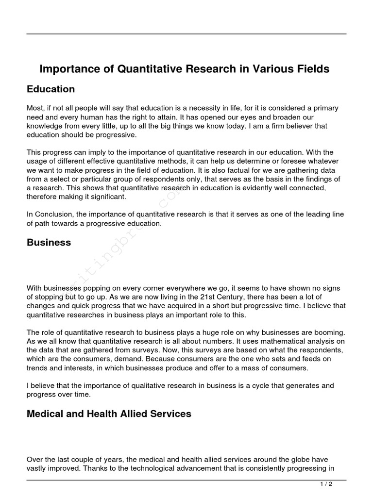 Importance of Quantitative Research in Various Fields | PDF ...