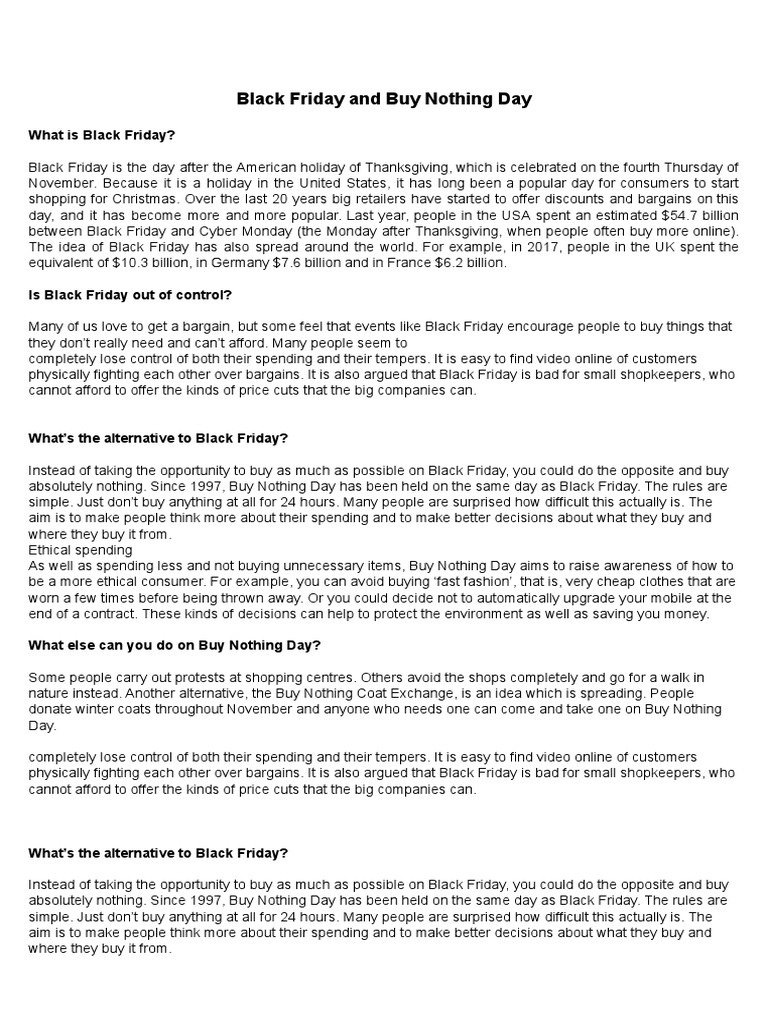Black Friday and Buy Nothing Day | PDF | Black Friday (Shopping ...