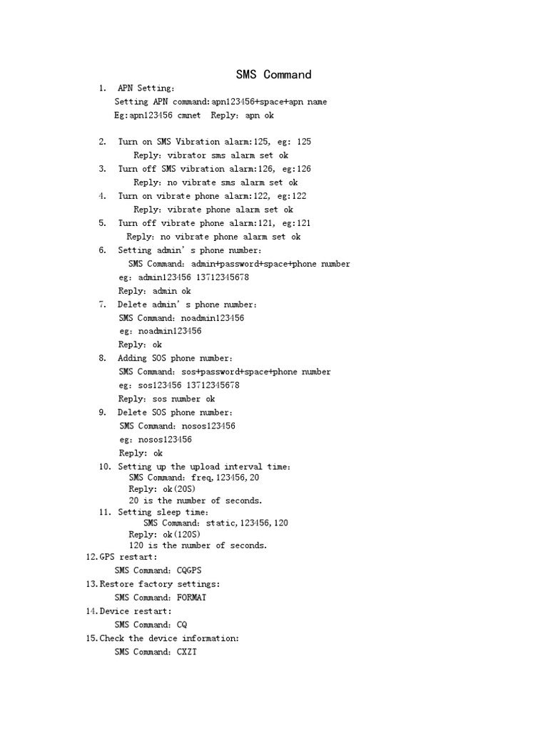 GT23 GPS SMS Commands 2019 | PDF