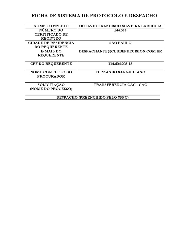 Ficha de Protocolo e Despacho | PDF
