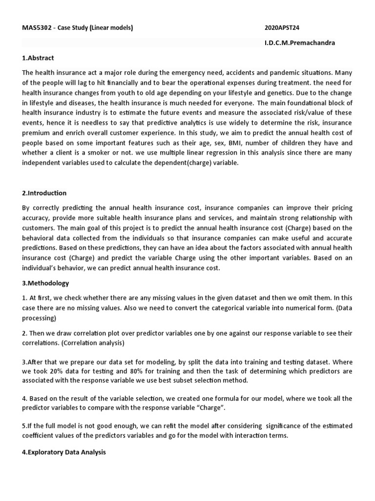 MAS5302 - I.D.C.M.Premachandra 1.abstract: Case Study (Linear Models ...