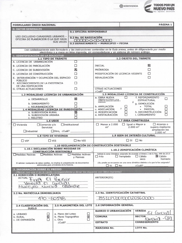 Formulario Unico Nacional de Subdivision | PDF