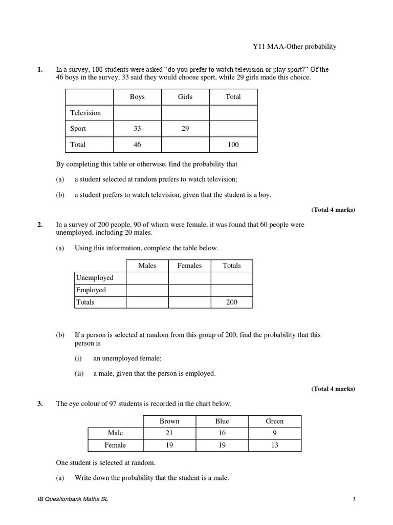 (Total 4 Marks) : IB Questionbank Maths SL 1 | PDF