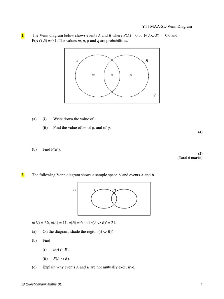 Y11 MAA SL-Venn Diagram | PDF | Science | Mathematics