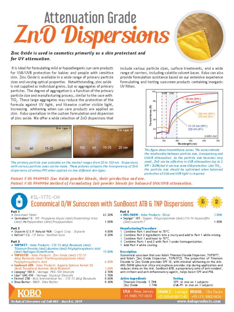 Attenuation Grade: Zno Dispersions | PDF | Ultraviolet | Sunscreen