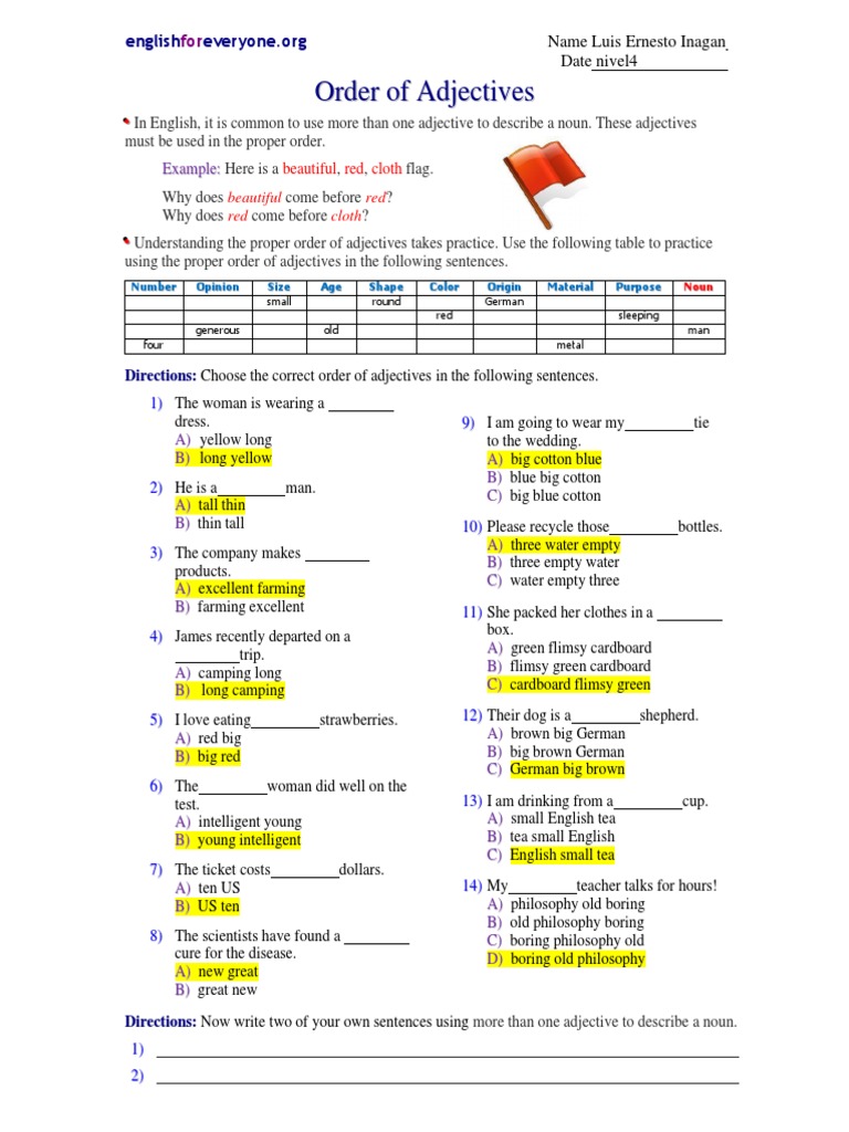 Order of Adjectives | Download Free PDF | Adjective | Linguistics