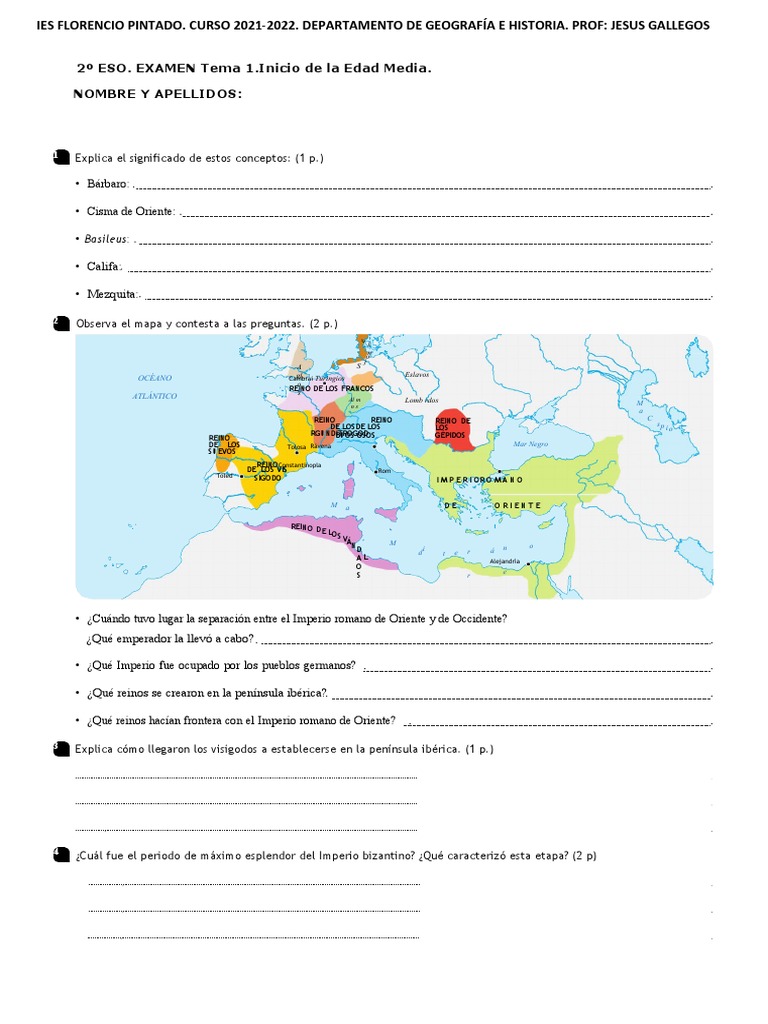 Examen t1 2 Eso | PDF | imperio Bizantino | Europa