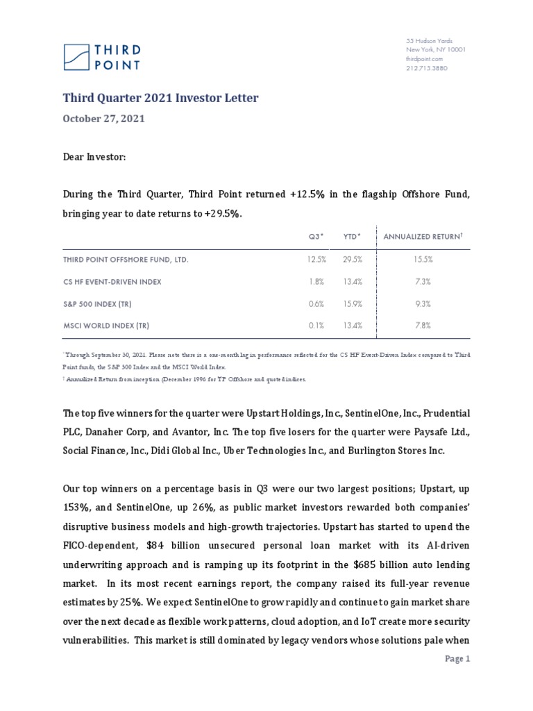 Third Point Q3 2021 Investor Letter TPIL | PDF | Royal Dutch Shell ...