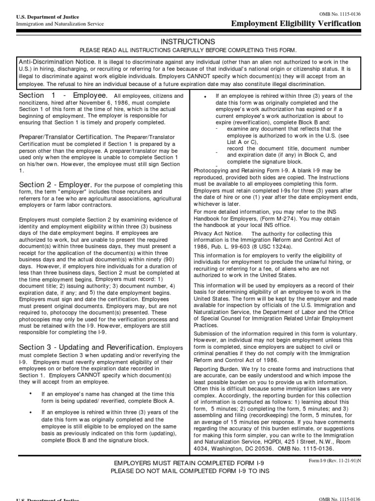 Instructions: Employment Eligibility Verification | Download Free PDF ...
