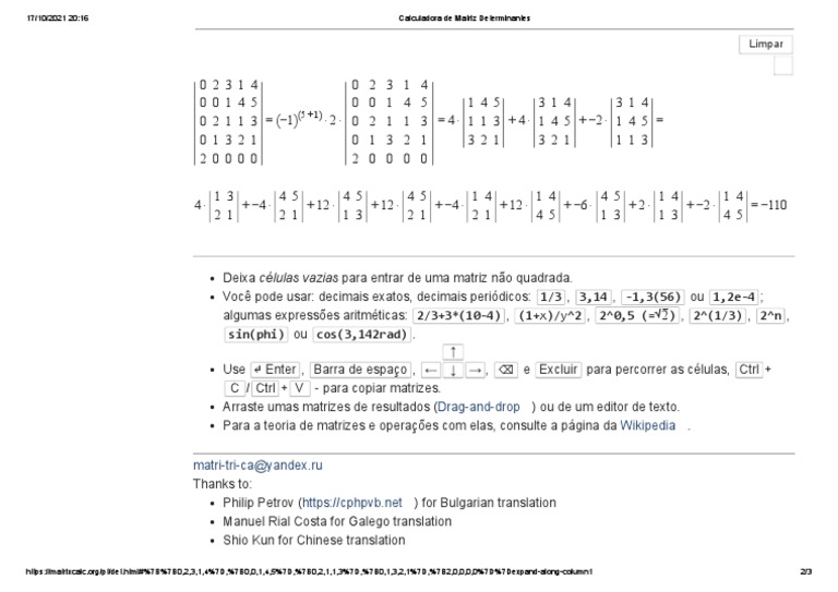 Cálculo do determinante de uma matriz 5x5 | PDF