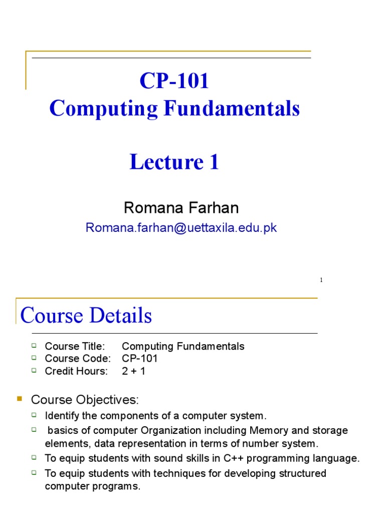 CP-101 Computing Fundamentals: Romana Farhan | PDF | Computer Data Storage | Computer Network
