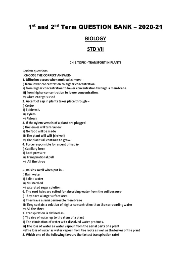 1 and 2 Term QUESTION BANK - 2020-21 Biology STD Vii | PDF | Endocrine ...