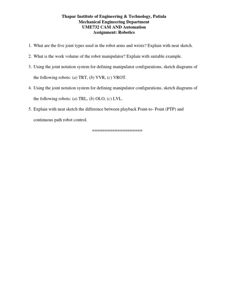 Assignment Robotics | PDF | Technology & Engineering