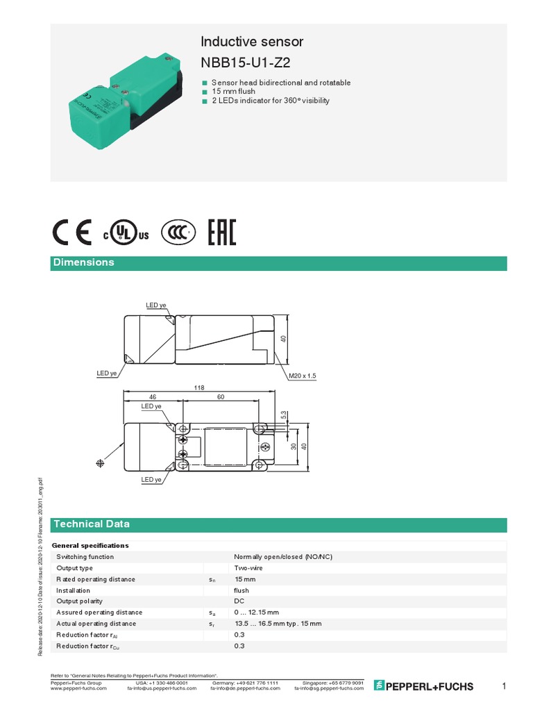 Inductive Sensor NBB15-U1-Z2: Dimensions | PDF | Electrical Connector ...