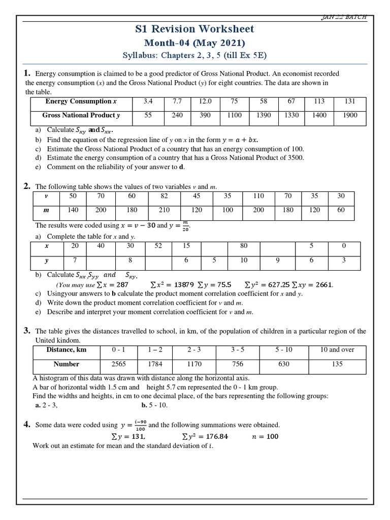 S1 Revision Worksheet May 2021 | PDF | Errors And Residuals ...