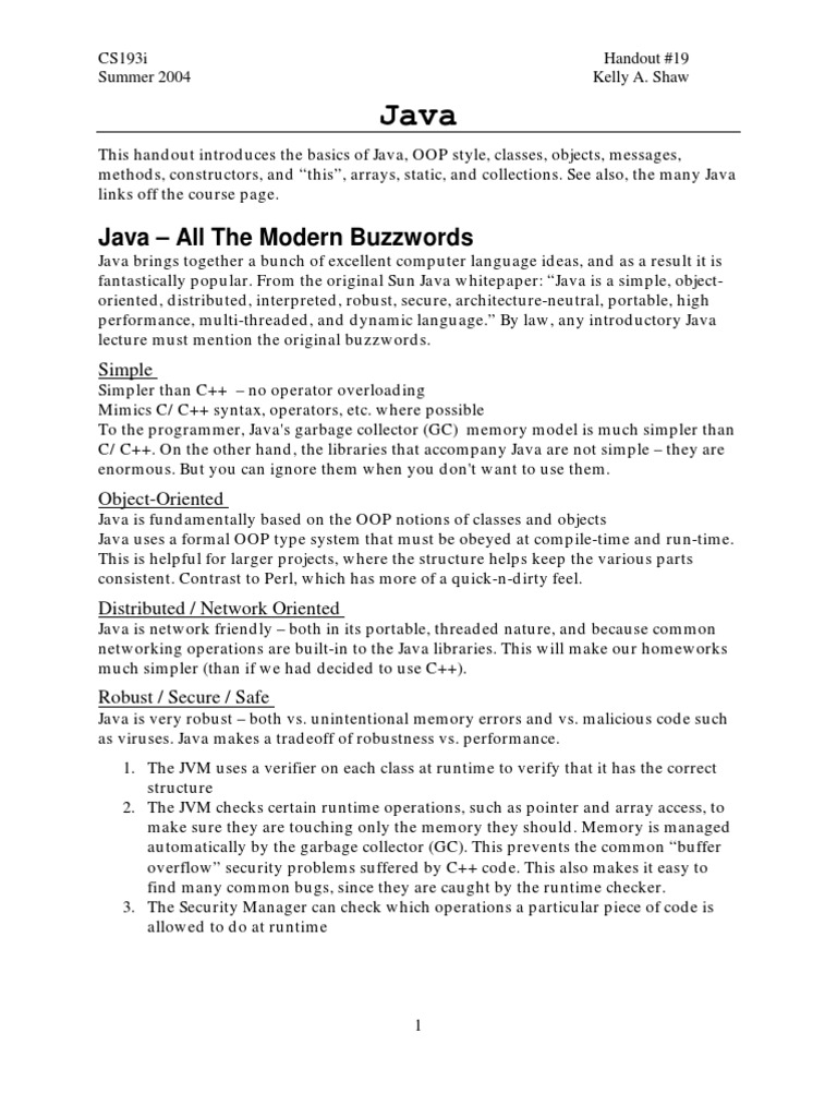 Java All The Modern Buzzwords Simple Pdf Constructor Object Oriented Programming