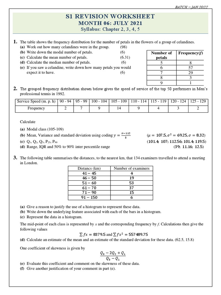 IAL Statistics Revision Worksheet Month 6 | PDF | Quartile ...