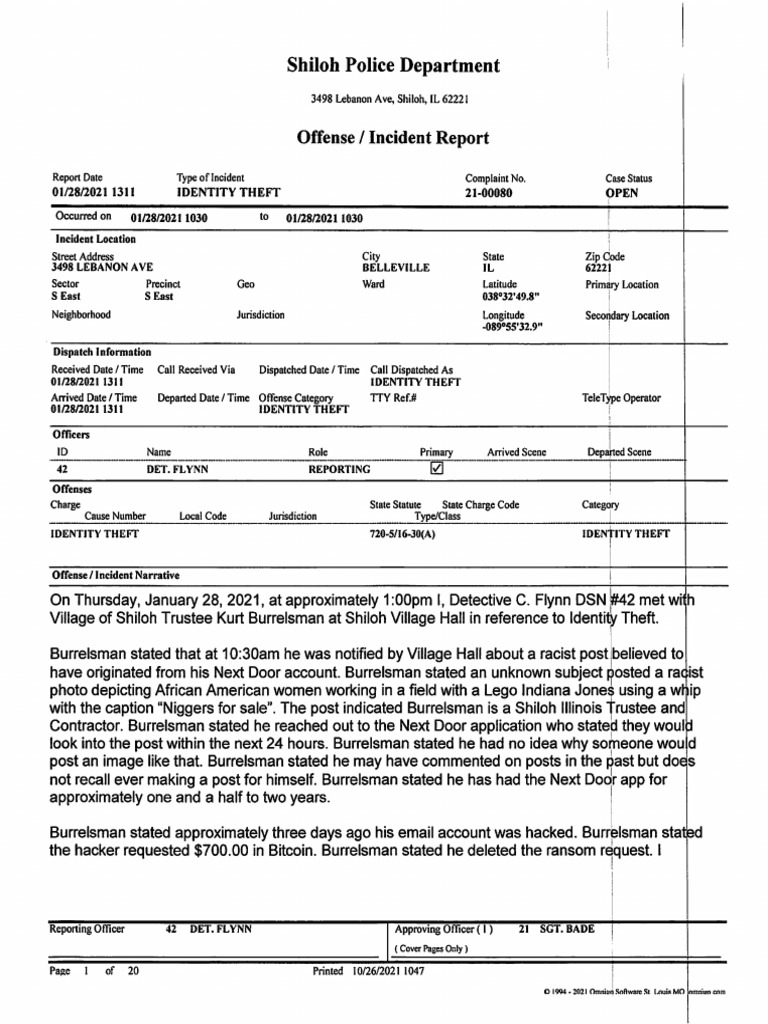Shiloh Police Department Offense/Incident Report | PDF
